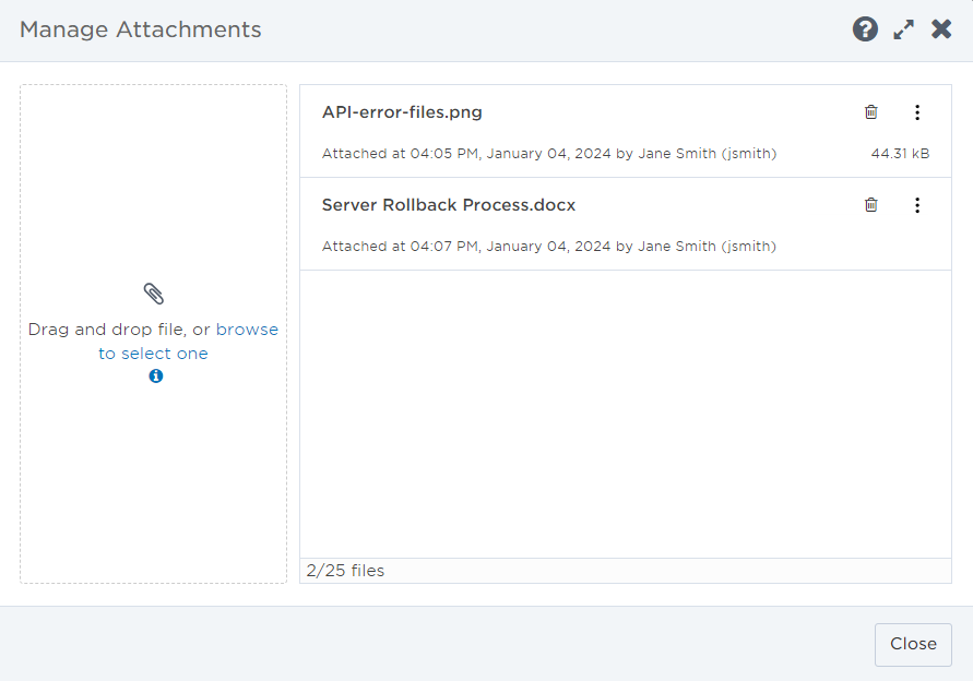 Manage incident attachments